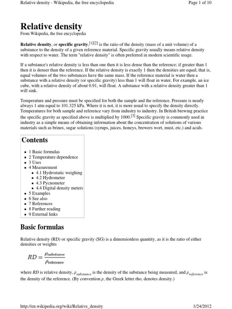 Relative Density, or Specific Gravity | PDF | Density | Buoyancy