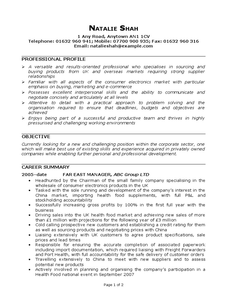 Cv Example 6 | Market (Economics) | Business Economics