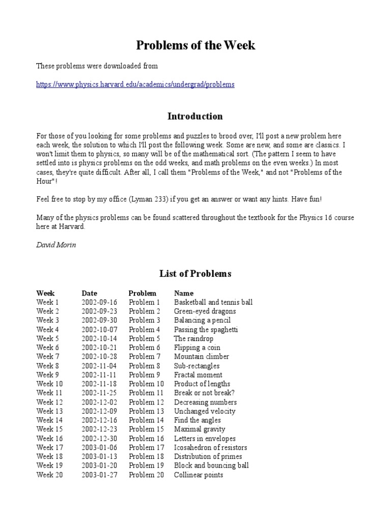 Harvard Problems of The Week | PDF | Triangle | Mass