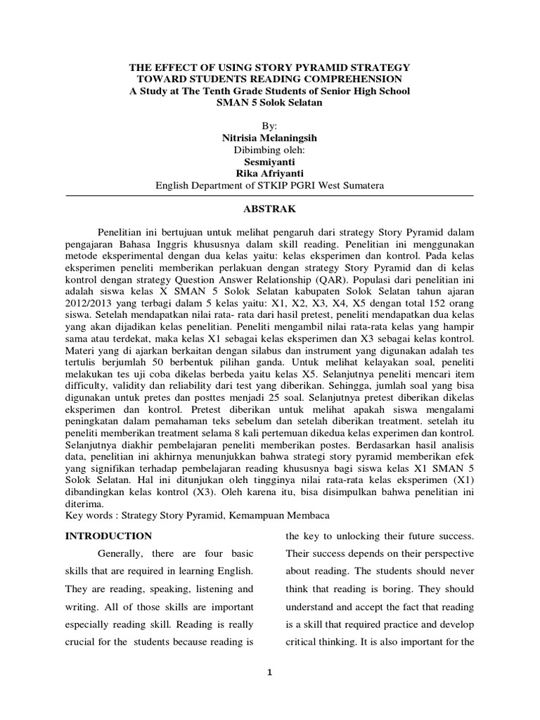 1 The Effect of Using Story Pyramid Strategy Toward Students Reading ...