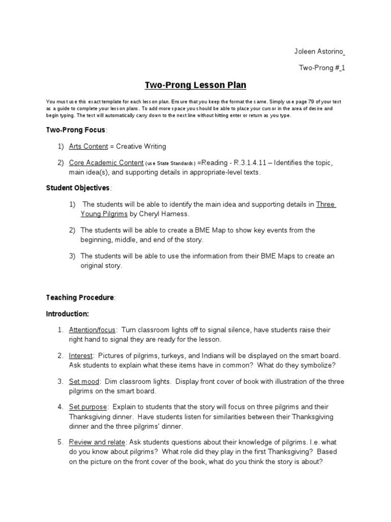 Astorino Joleen Two-Prong Lesson Plan 1 | PDF | Lesson Plan | Education ...