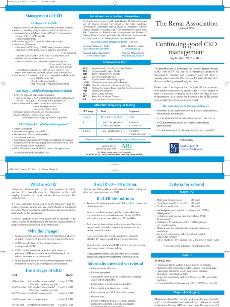 National Leaflet About CKD and eGFR For GPs (Updated September 2007 ...