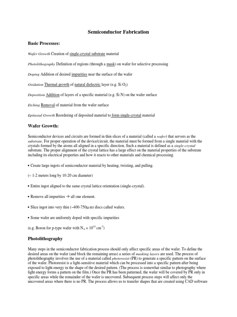 Semiconductor Fabrication Pdf Semiconductor Device Fabrication