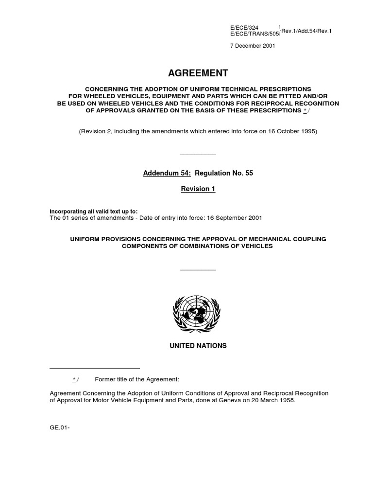 ECE Regulation No. 55 Overview | PDF | Trailer (Vehicle) | Wheeled Vehicles