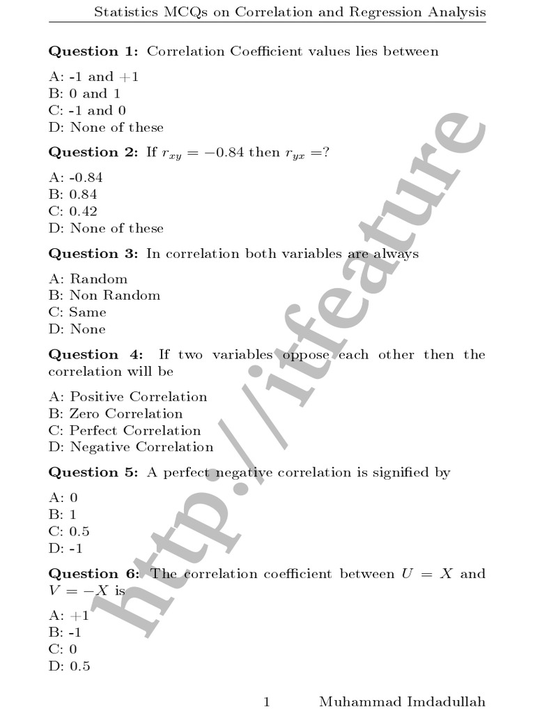 MCQs On Correlation and Regression Analysis 2 | PDF MCQs On Correlation and Regression Analysis 2 | PDF