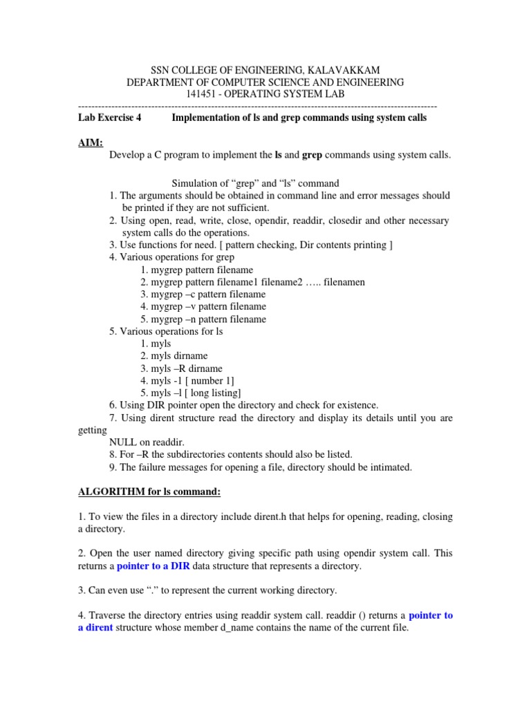 Lab Exercise 4 Implementation of Ls and Grep Commands Using System Calls Aim | PDF | Directory ...