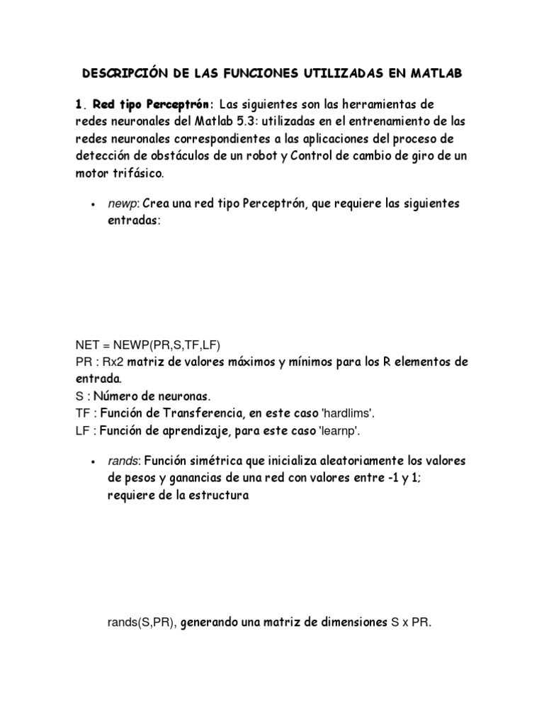 Funciones RN Utilizadas en Matlab | PDF | Conceptos matemáticos | Enseñanza de matemática
