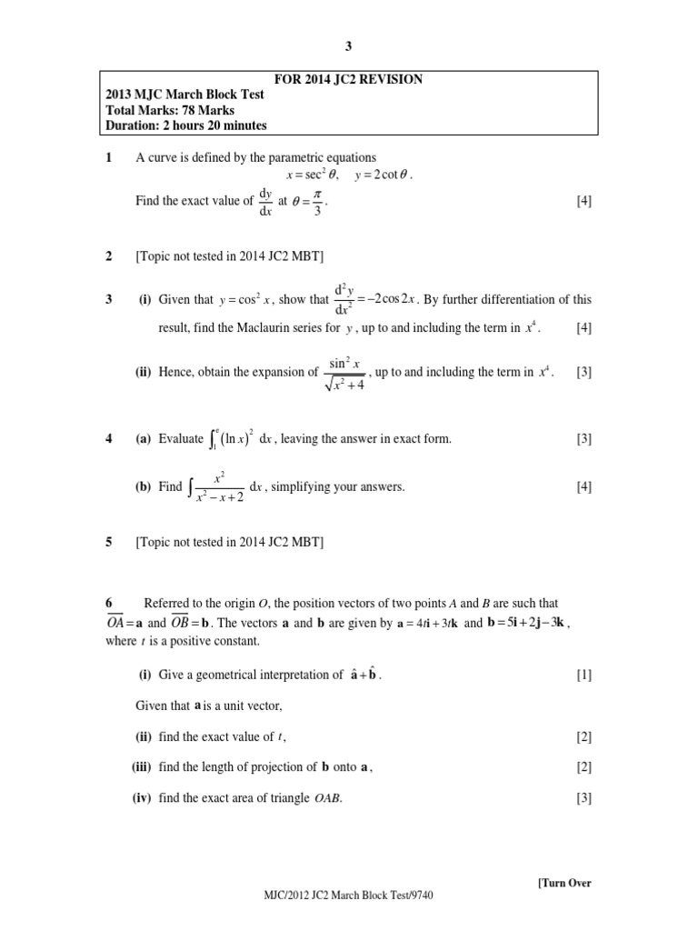 2012 MJC MBT QN Paper For JC2 MBT Revision | PDF | Triangle | Plane ...