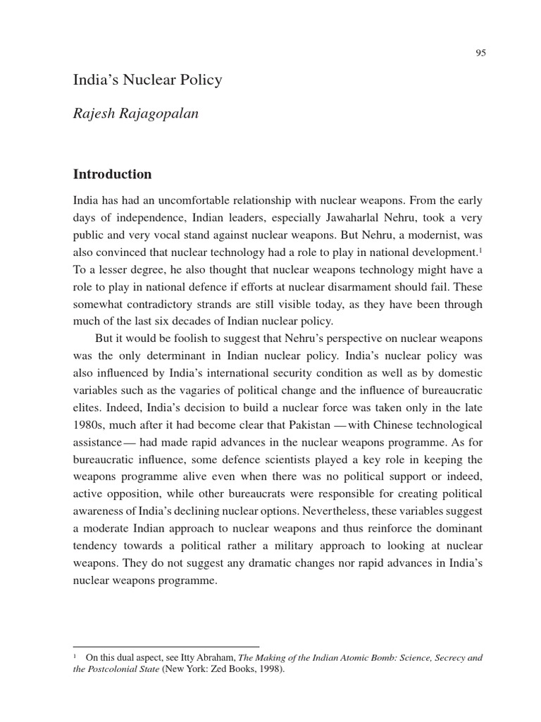 India's Nuclear Polict - Rajesh Rajagopalan | PDF | Treaty On The Non ...