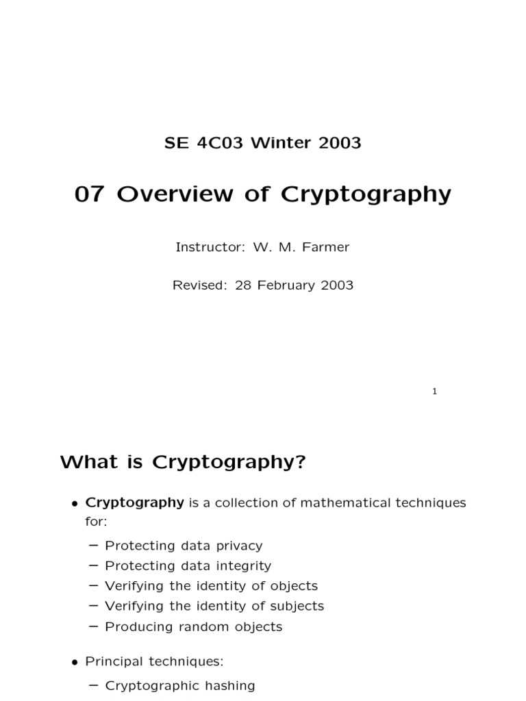 SE 4C03 Winter 2003 Cryptography Overview | PDF | Cryptography | Public ...