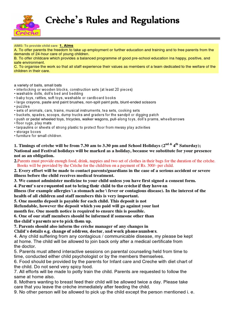 Crèche Rules and Parent Guidelines | PDF | Day Care | Toys