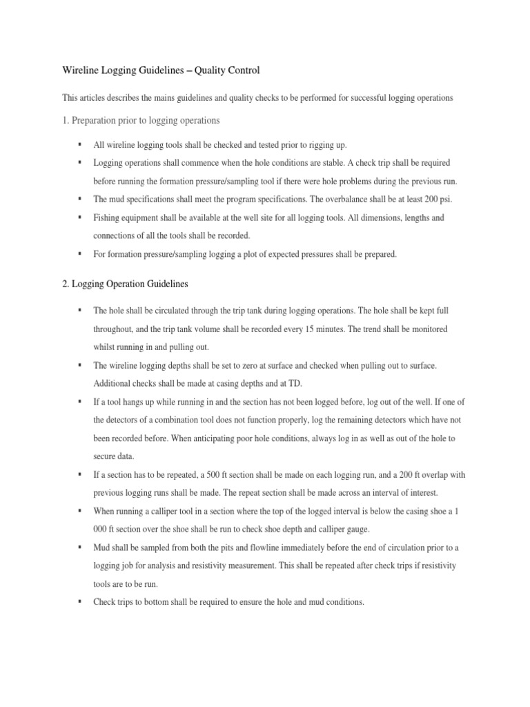 Wireline Logging Guidelines | PDF | Oil Well | Nature