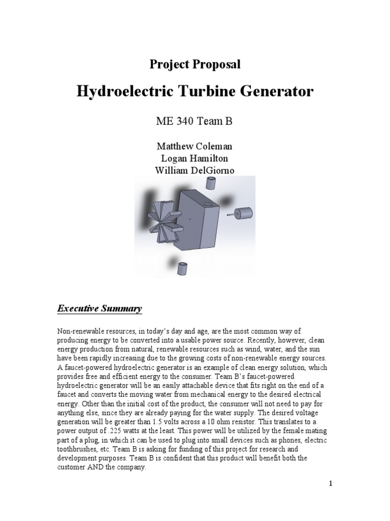 Hydroelectric Turbine Generator Project Proposal | PDF | Turbine ...