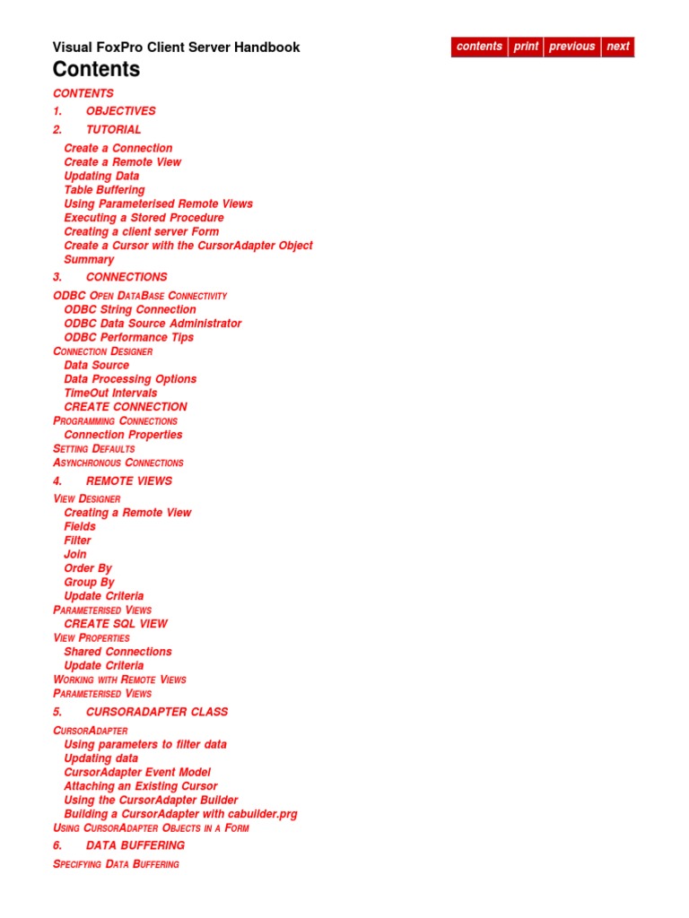 Visual Foxpro Client-Server Handbook - Contents | PDF | Microsoft Sql Server | Databases