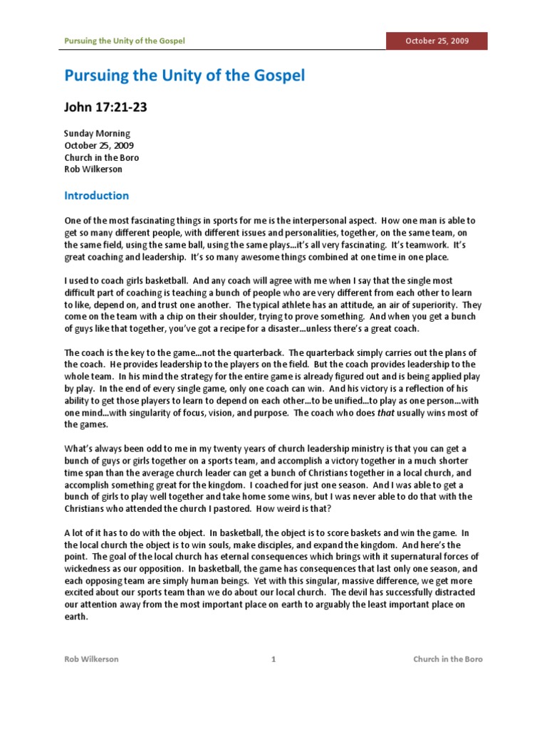 Pursuing The Unity of The Gospel - John 17 21-23 | Download Free PDF ...