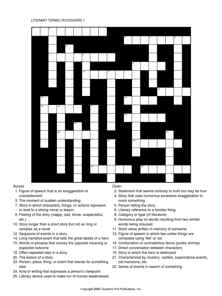 Literary Terms Crossword Puzzle 1 2014 | PDF | Narration | Hero