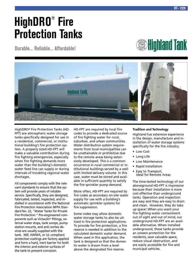 Highdro Fire Protection Tanks: Highland Tank | PDF | Fire Sprinkler ...