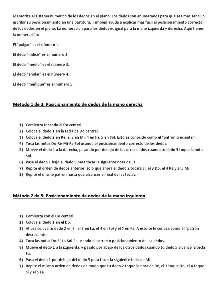 Guía de Numeración de Dedos para Piano | PDF | Escala (música) | Pitch ...