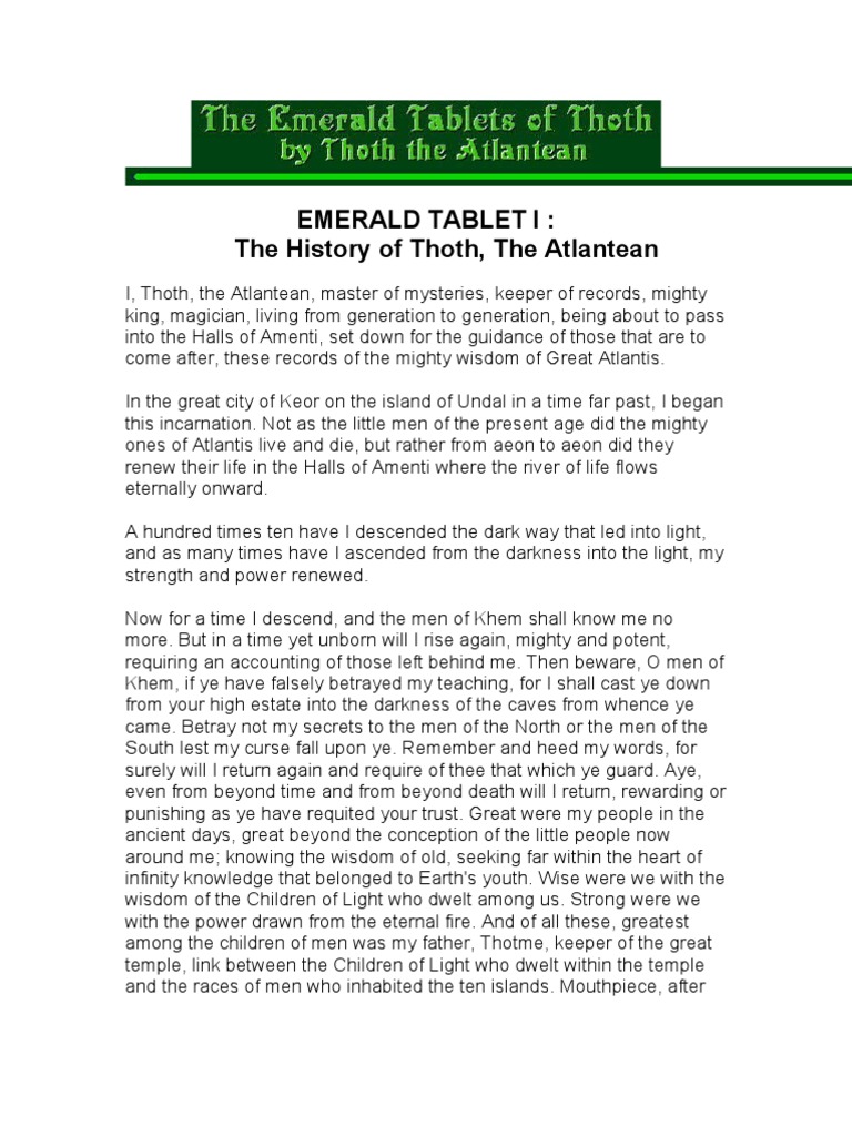 The Emerald Tablets of Thoth Toth The Atlantean - Table 01 | PDF ...