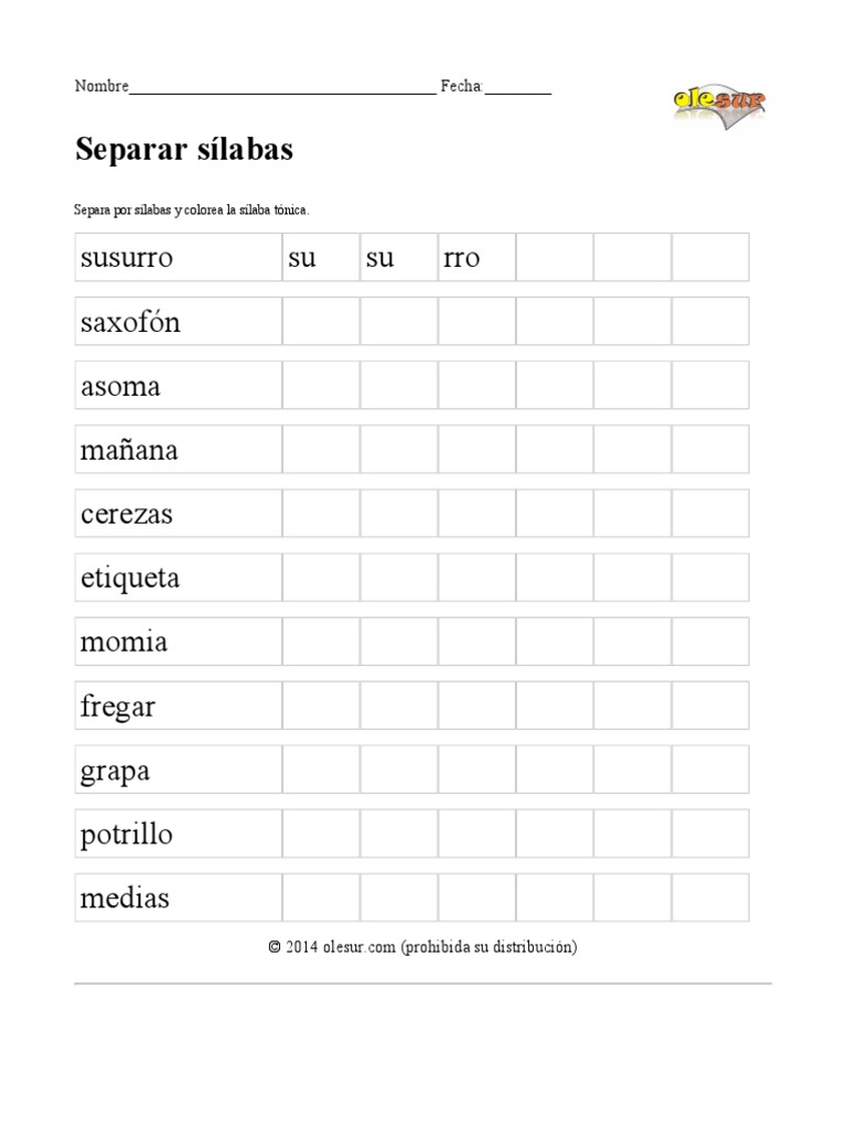 Separar Silabas | PDF | Artes del Lenguaje y Comunicación