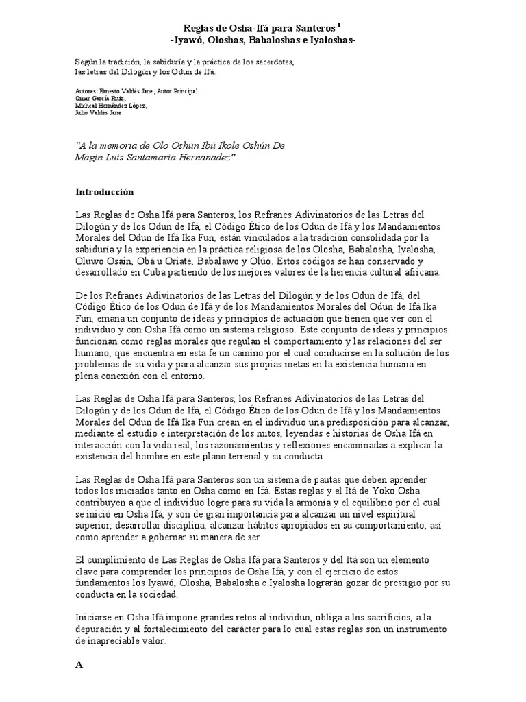 Reglas De Osha Pdf Santeria Religión Y Creencia