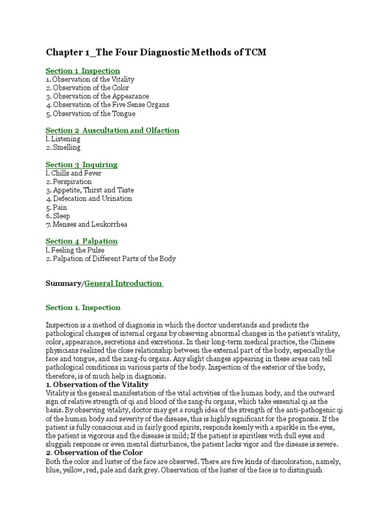 Chapter 1 - The Four Diagnostic Methods of TCM | PDF | Traditional ...