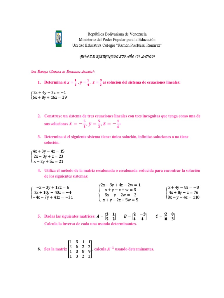 Guia de Ejercicios de Matematica para Quinto Ayo Segundo Lapso | PDF
