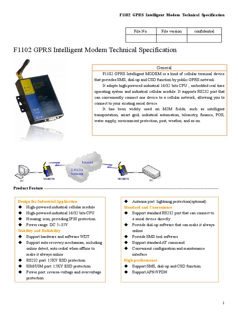 F1102 GPRS Intelligent Modem Technical Specification | PDF | General ...