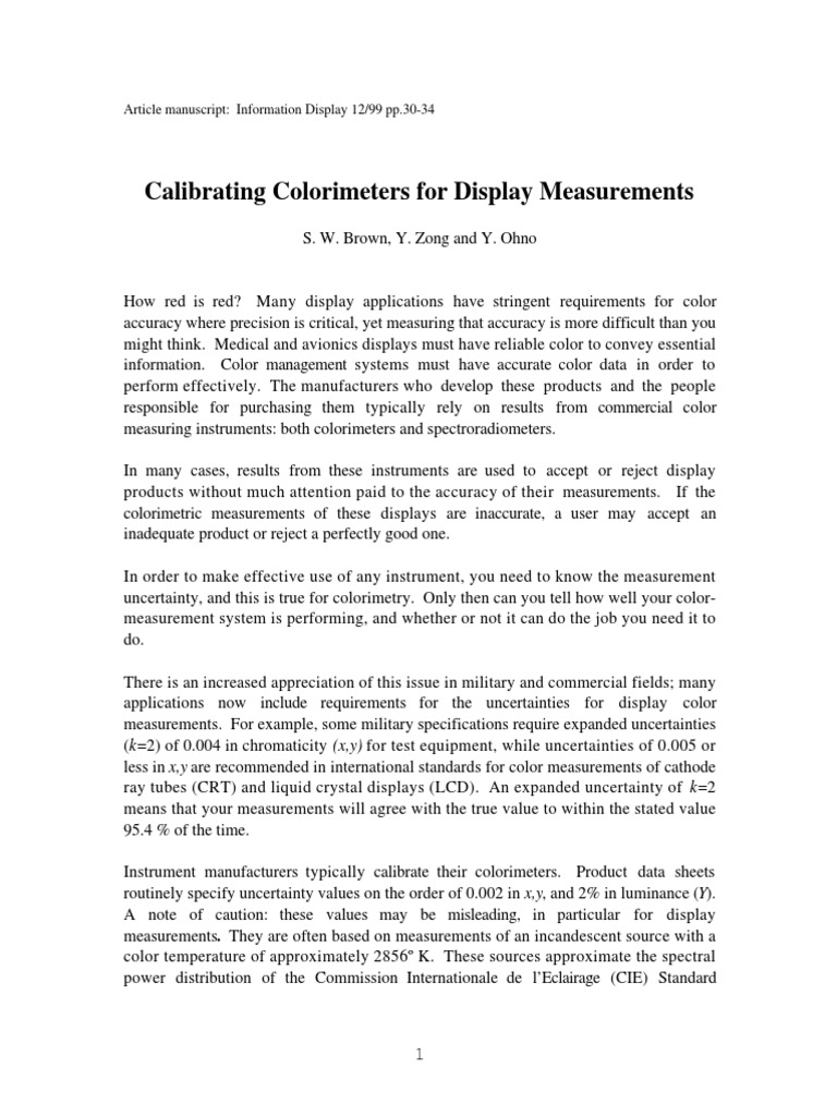 Calibrating Colorimeters For Display Measurements | PDF | Calibration ...