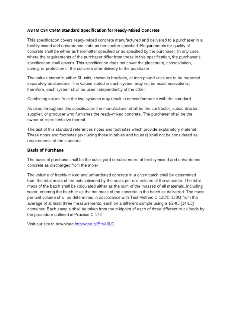 ASTM C94 C94M Standard Specification For Ready-Mixed Concrete | PDF ...
