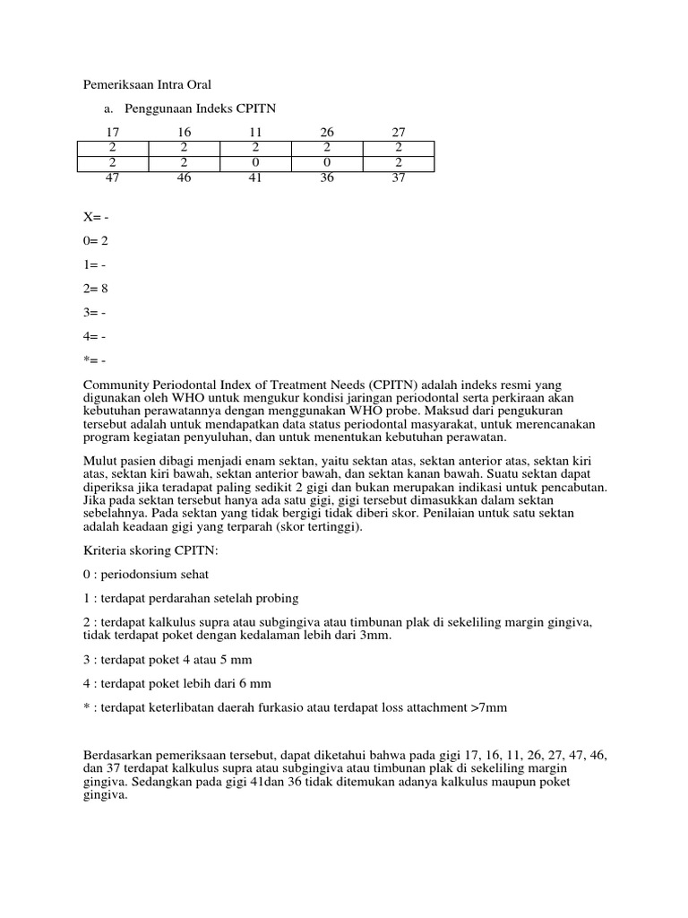 Pemeriksaan Intra Oral Indeks CPITN | PDF