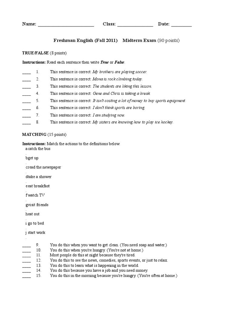 Name: - Class: - Date | PDF | Leisure