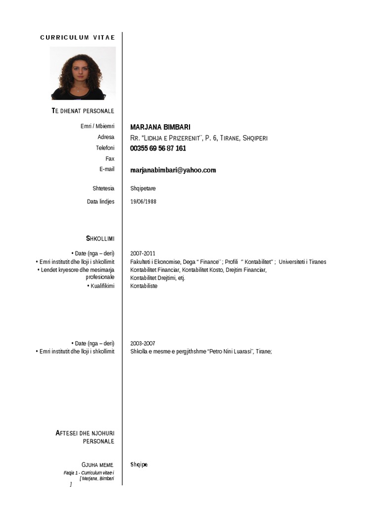 Cv Format Shqip