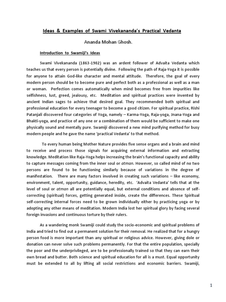 Ideas and Examples of Swami Vivekananda's Practical Vedanta | PDF ...