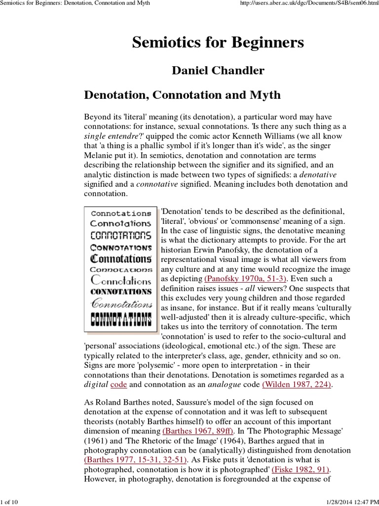 Semiotics For Beginners - Denotation, Connotation and Myth | PDF | Semiotics | Ideologies