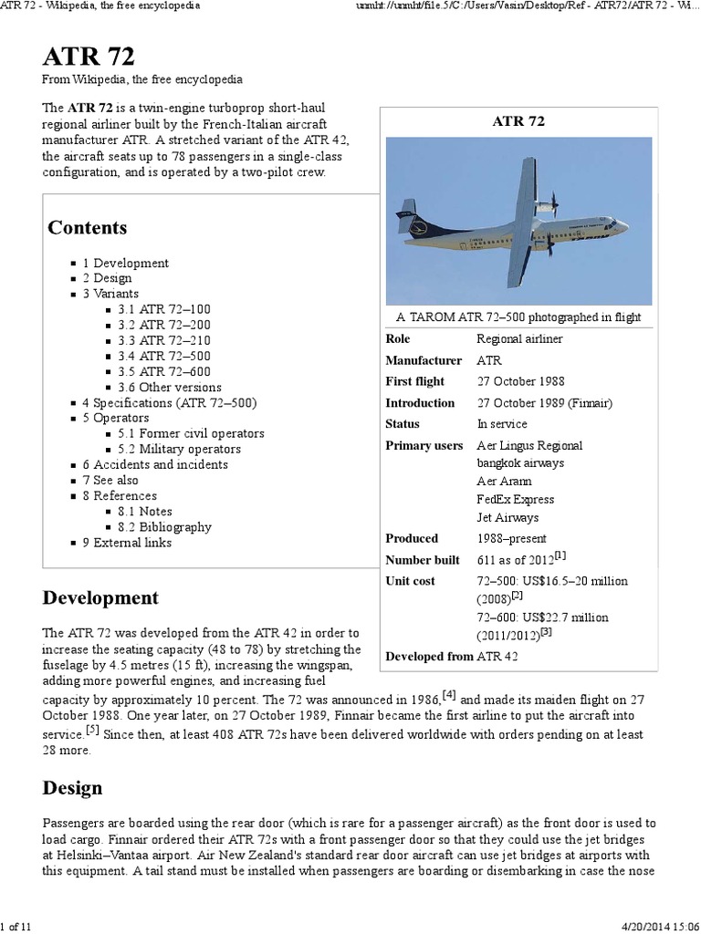 ATR 72 - Wikipedia | Aircraft Configurations | Aviation | Free 30-day ...