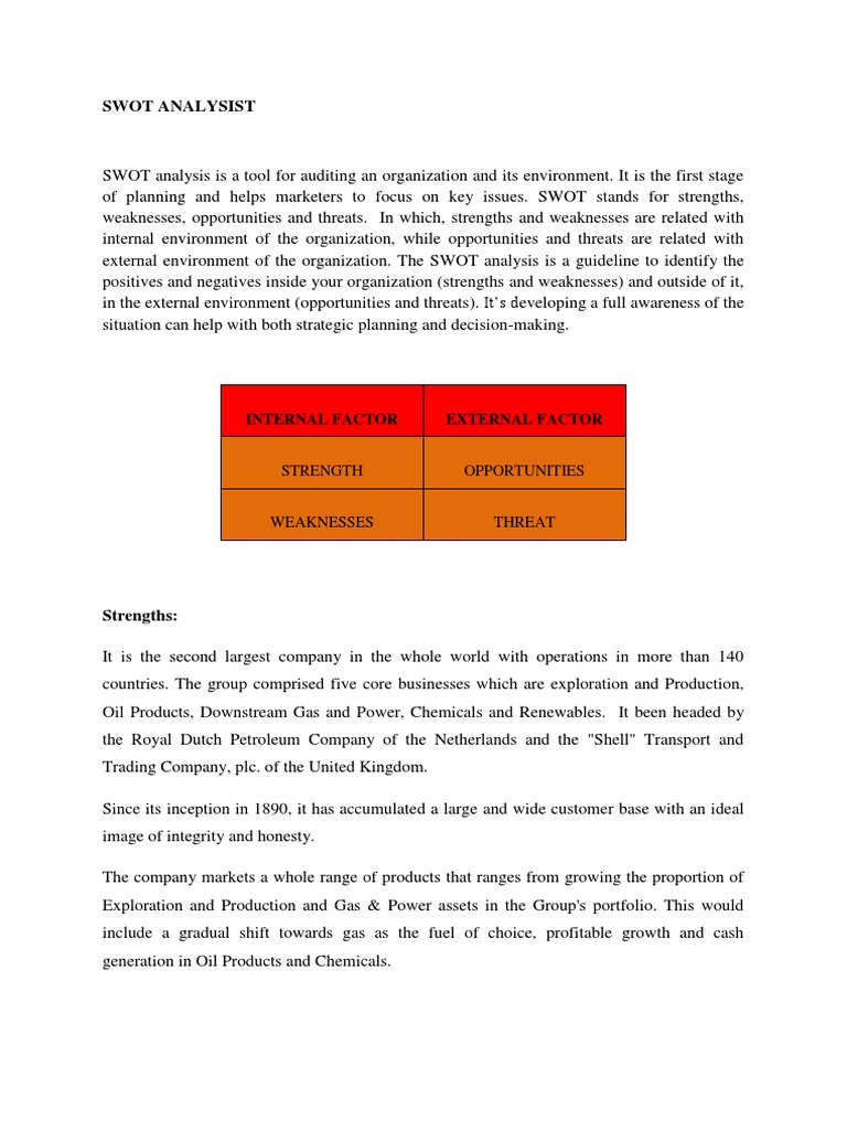 Swot Analysis | PDF | Swot Analysis | Royal Dutch Shell