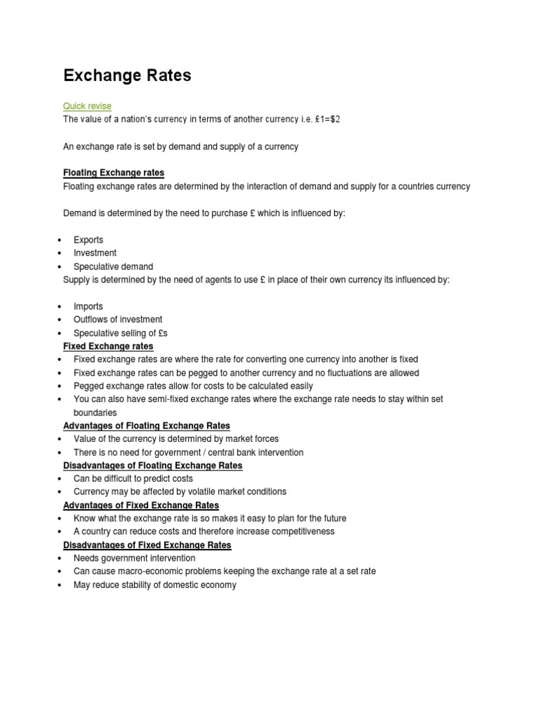 Exchange Rates: Quick Revise | PDF | Fixed Exchange Rate System ...