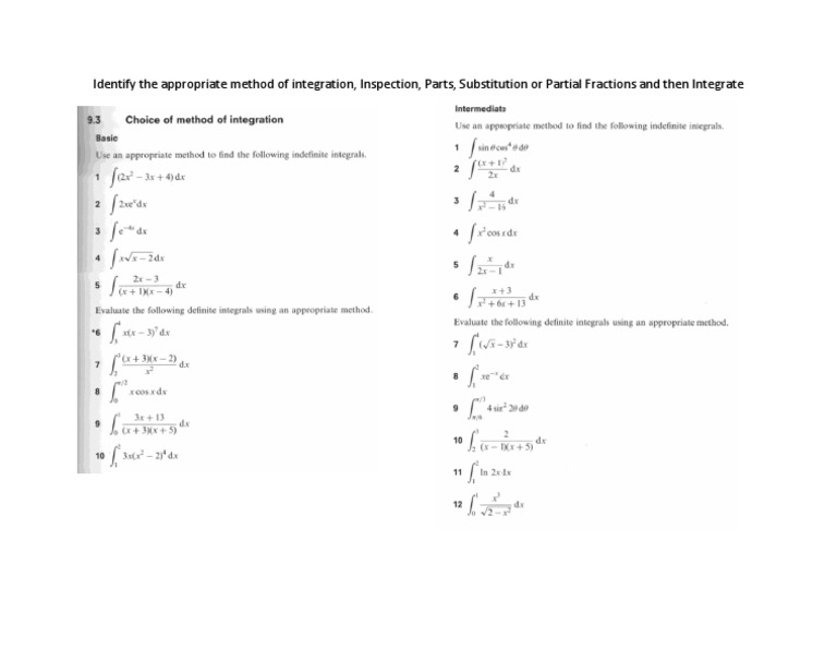 1 Identify Methods of Integration | PDF