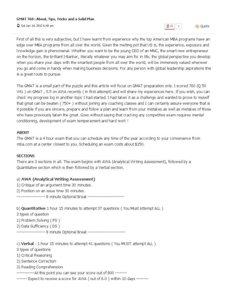GMAT 760 - About, Tips, Tricks and A Solid Plan | PDF | Graduate ...
