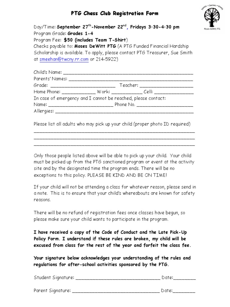 PTG Chess Club Registration Form | PDF | Career & Growth