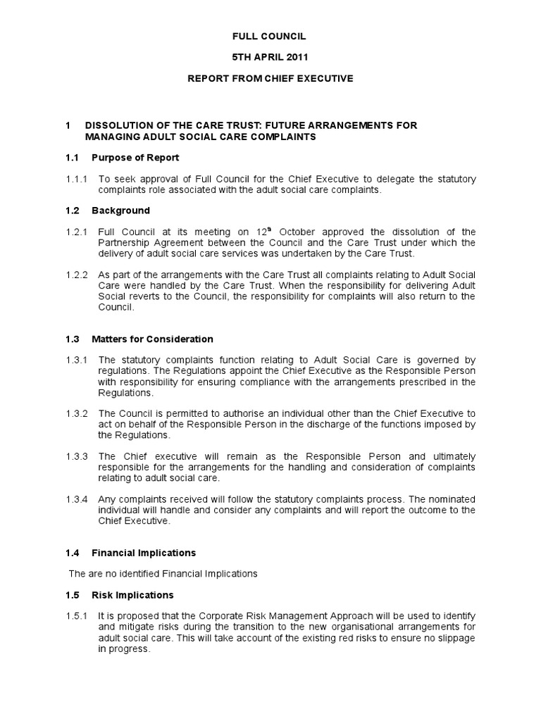 Dissolution of the Care Trust - Future Arrangements for Complaints (69K ...