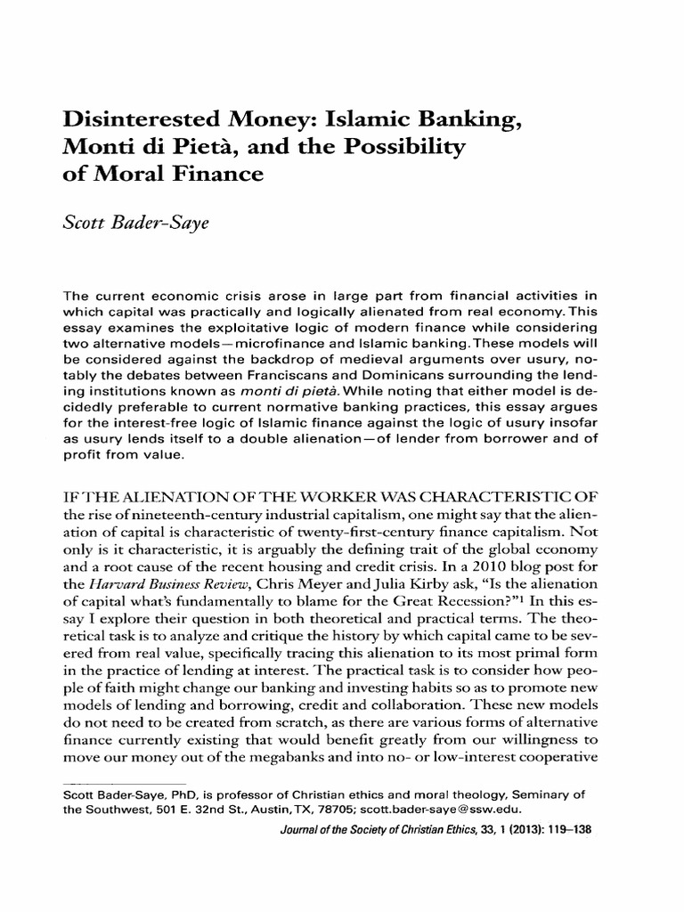 Scott Bader-Saye - Islamic Banking, Microfinance, Monte Di Pieta! | PDF ...