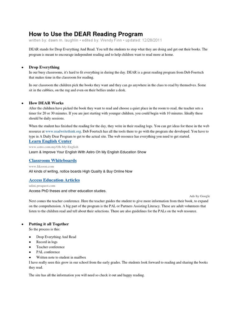 How To Use The DEAR Reading Program | PDF | Classroom | Teachers