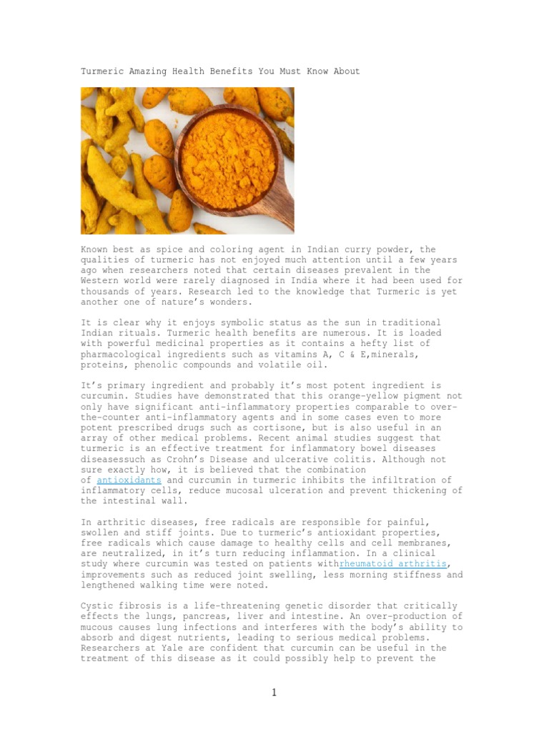 Turmeric Amazing Health Benefits You Must Know About | PDF | Turmeric | Cancer