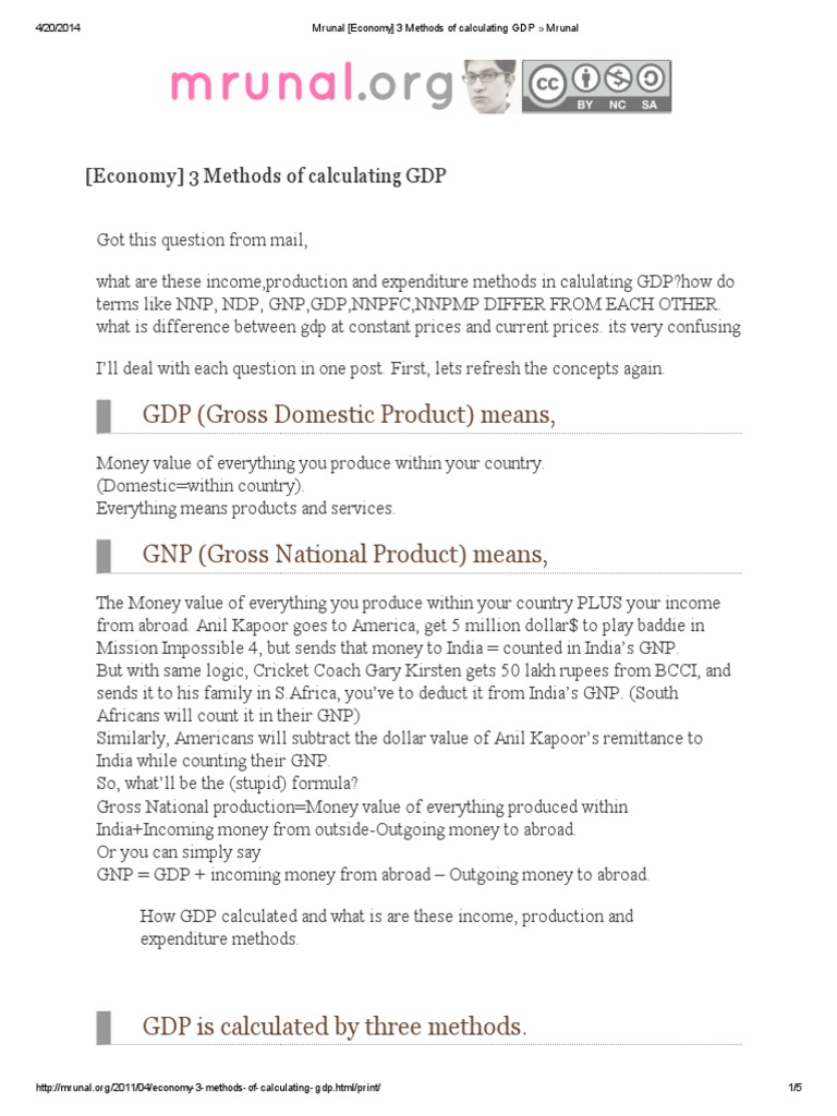 1.3 Methods of Calculating GDP | PDF | Rupee | Gross Domestic Product