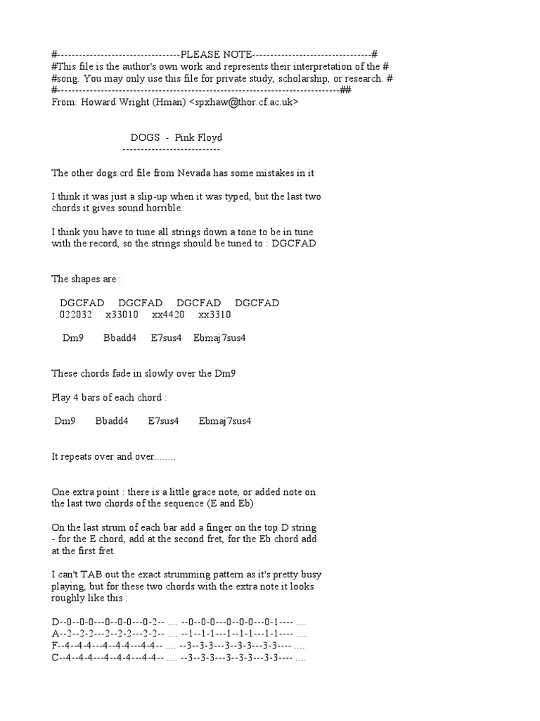 Dogs - Pink Floyd: An Analysis and Tab of the Guitar Chords | PDF