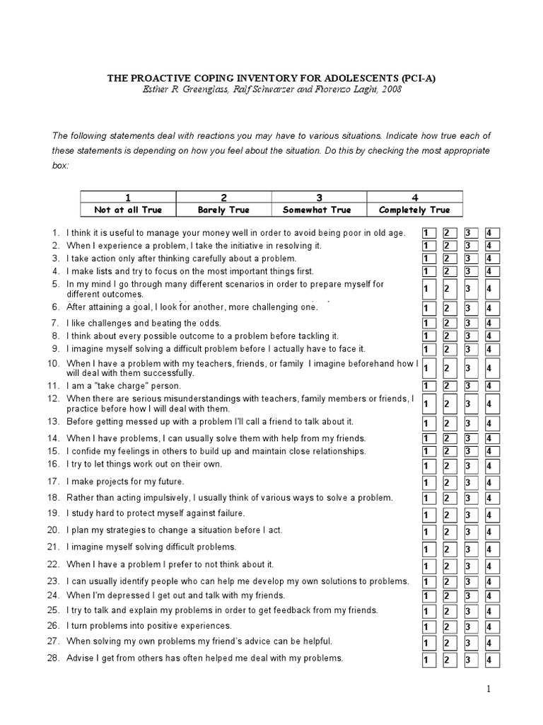 Proactive Coping Inventory for Teens | PDF | Psychological Concepts ...