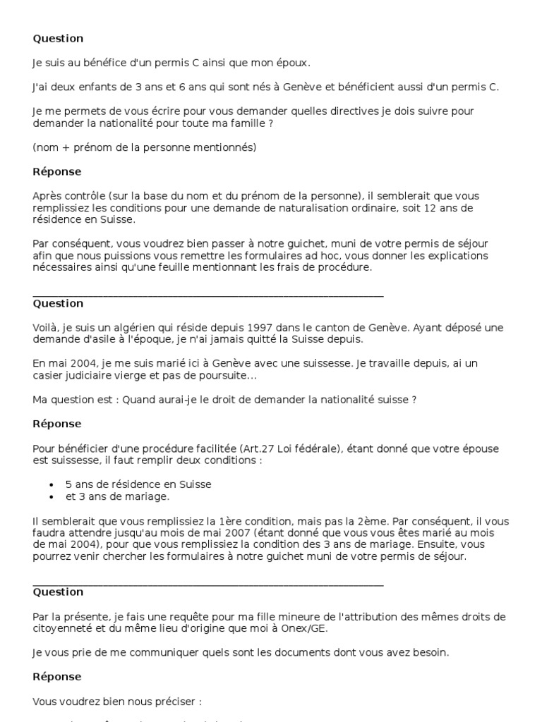 Suisse Naturalisation: FAQ | PDF | Business