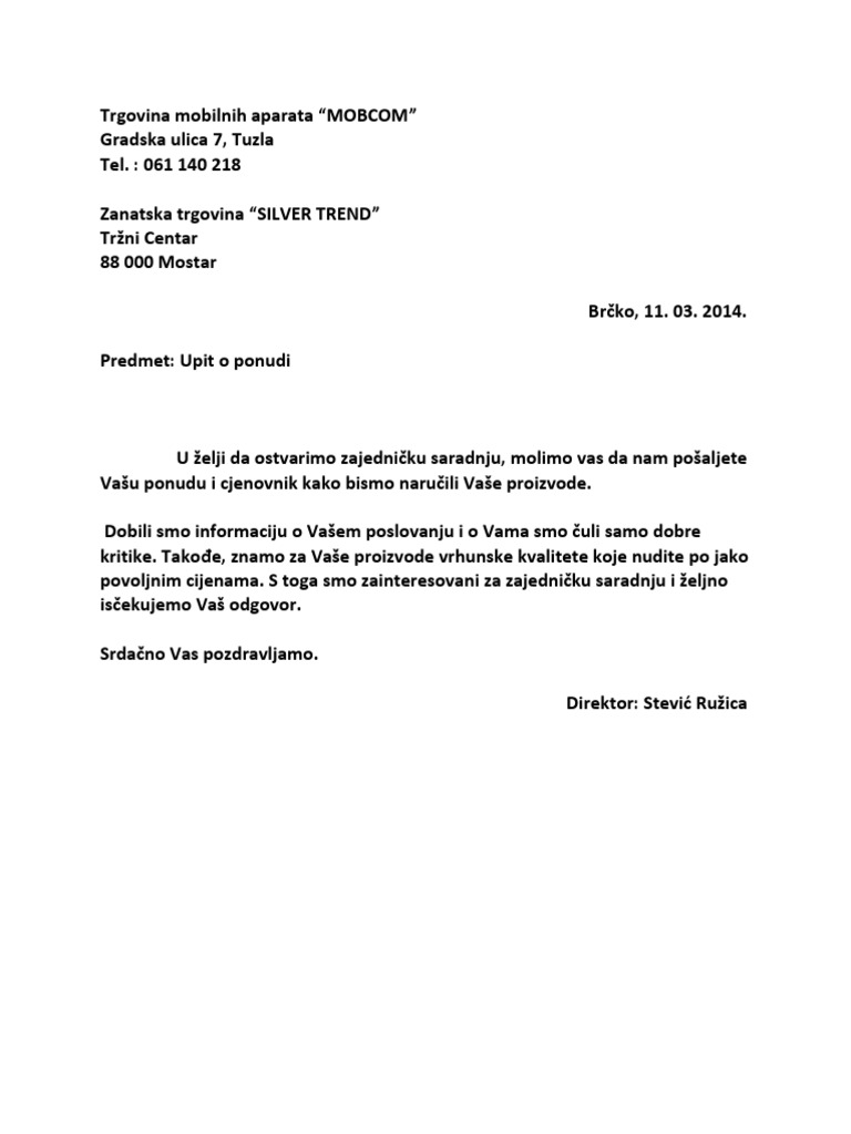Upit o Ponudi | PDF